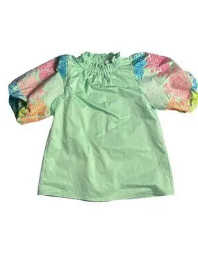 THML | Tops | Thml S Mint Green Bubble Sleeve Mock Neck Blouse ...